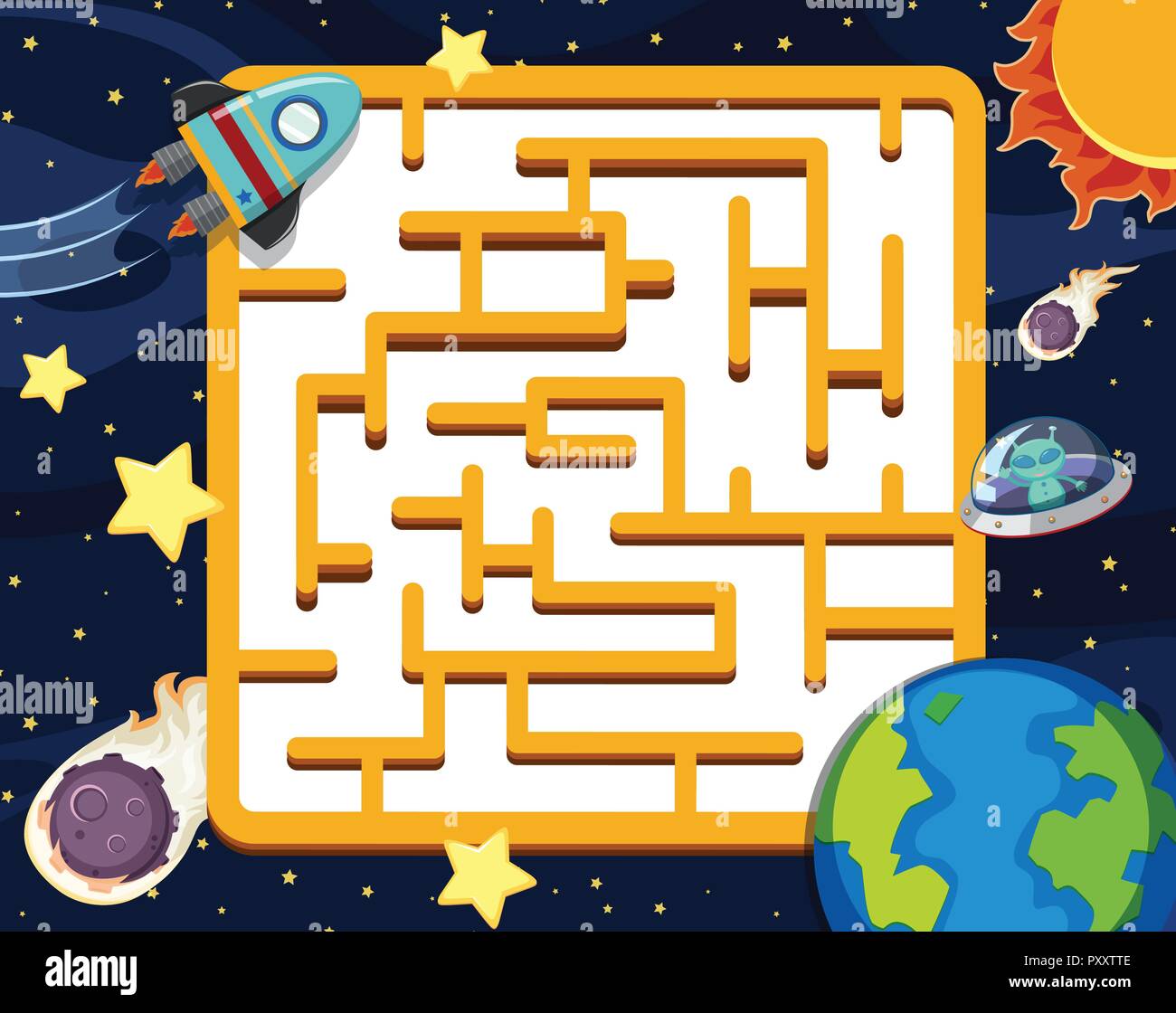 Puzzle game template with space background illustration Stock Vector ...