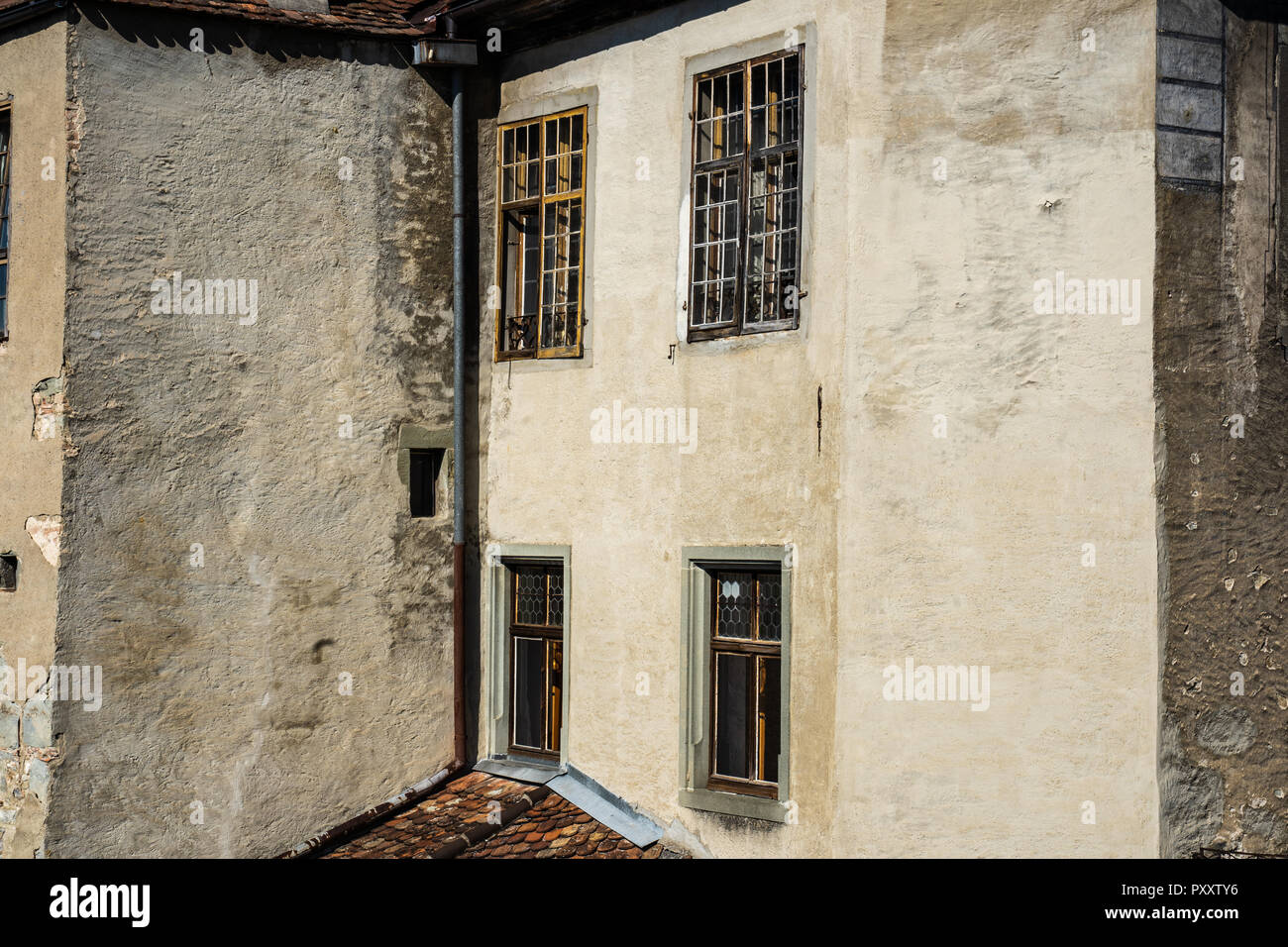 Exterior of a castle ruin with old windows in daylight Stock Photo - Alamy