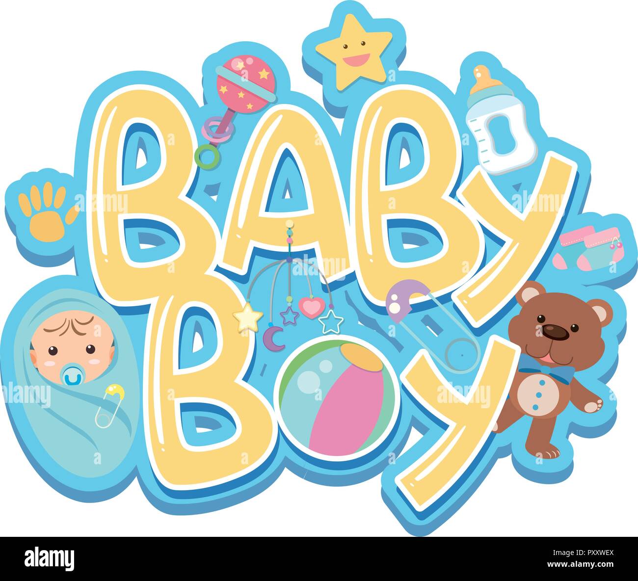 Font design for word baby boy with baby and toys illustration Stock ...