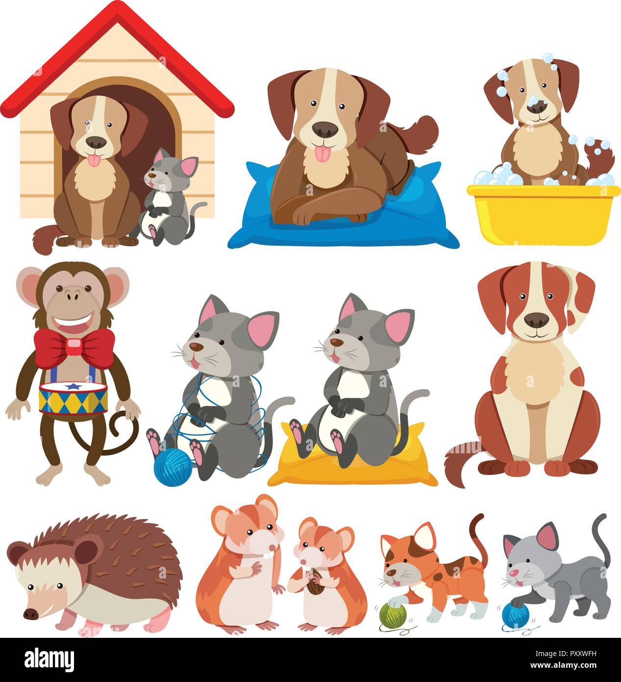 Different types of pets on white background illustration Stock Vector ...
