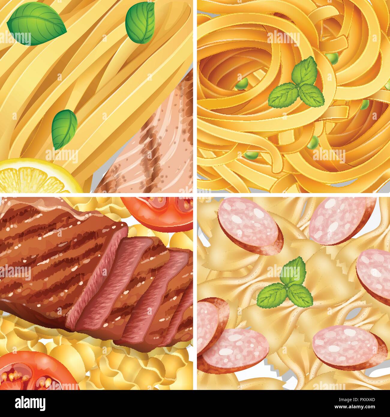 Four Diffrent Perfect Pasta Meal illustration Stock Vector Image & Art ...