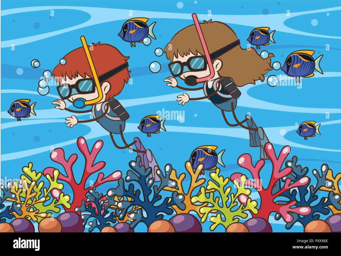 Doodle Kids Underwater Scuba Dive illustration Stock Vector Image & Art ...