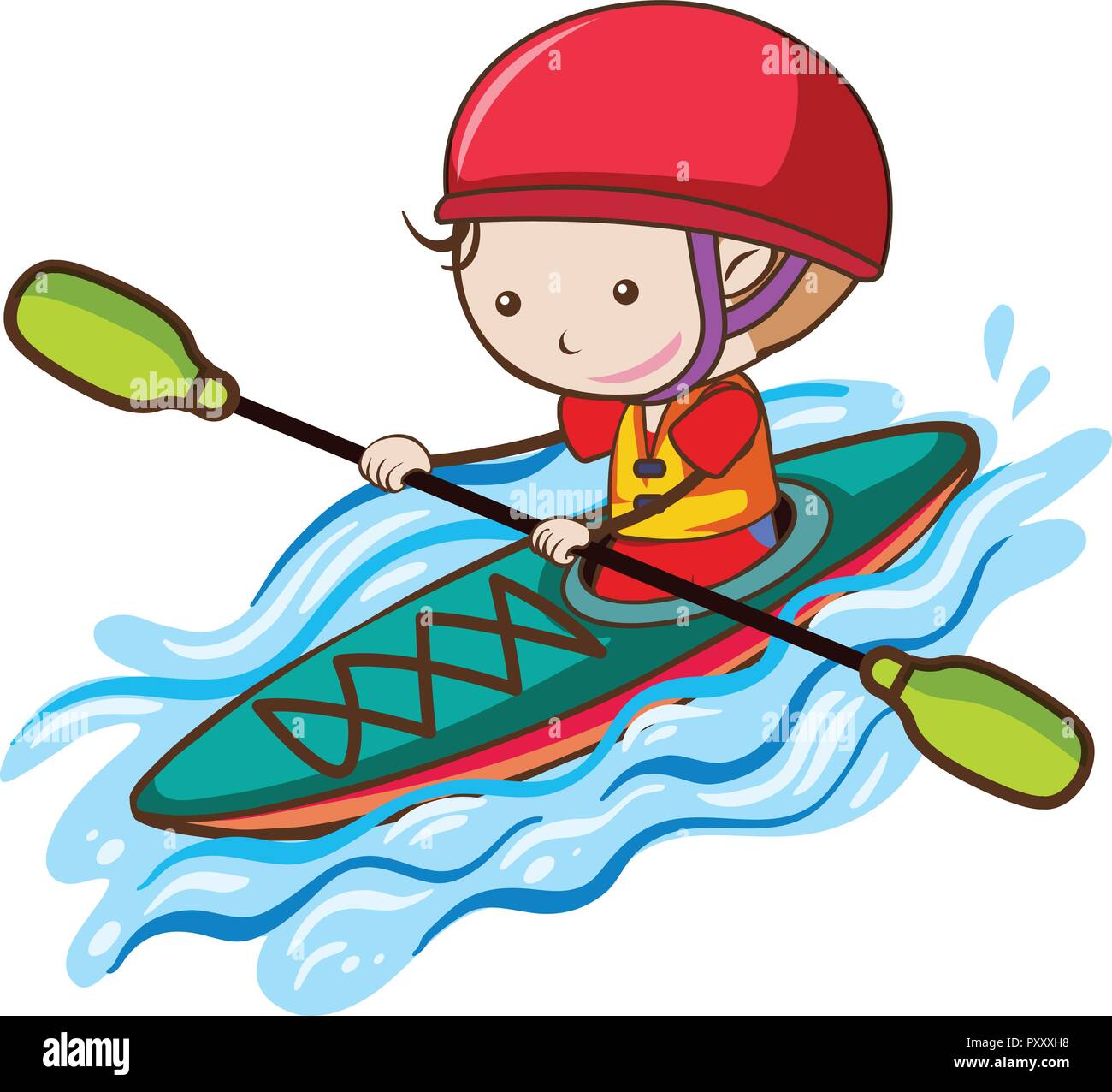 A Boy Kayaking on the river illustration Stock Vector Image & Art - Alamy