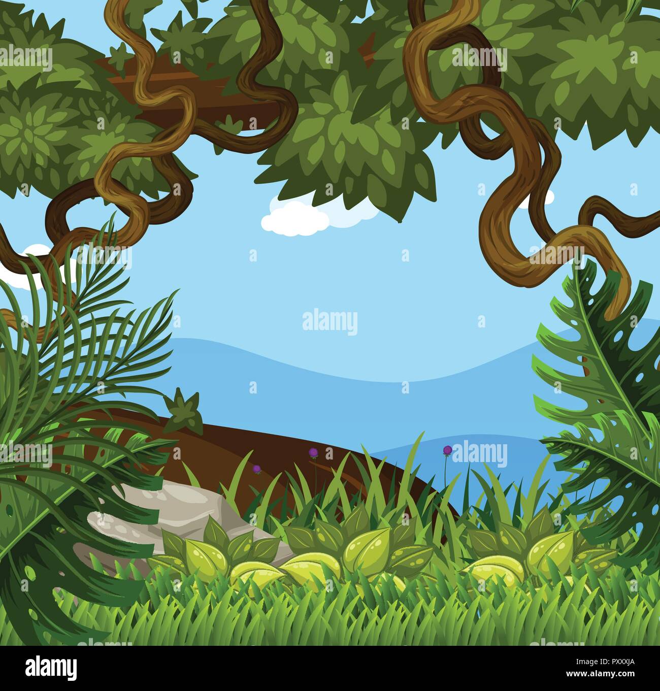 Background scene with trees in the woods illustration Stock Vector ...
