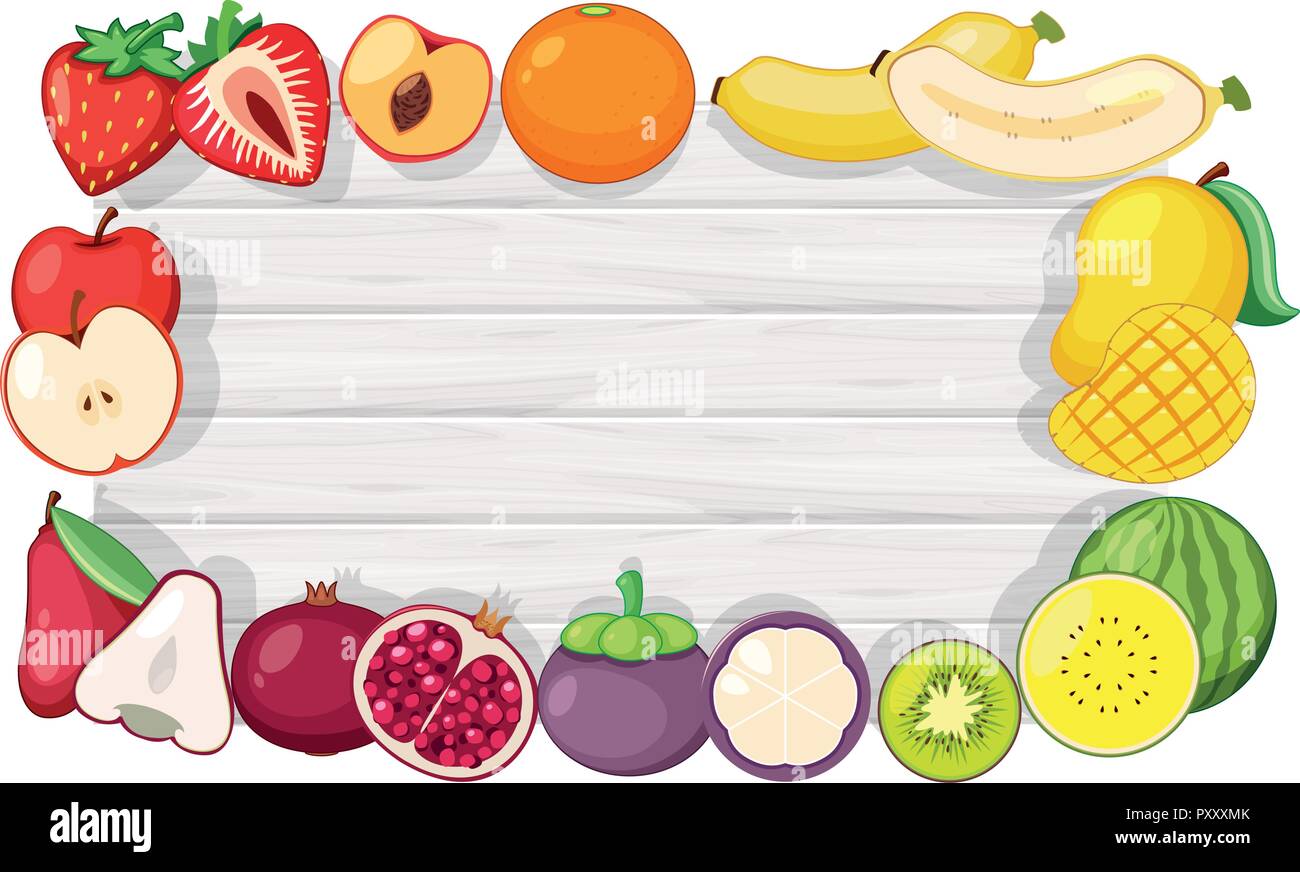 Border template with tropical fruits illustration Stock Vector Image ...