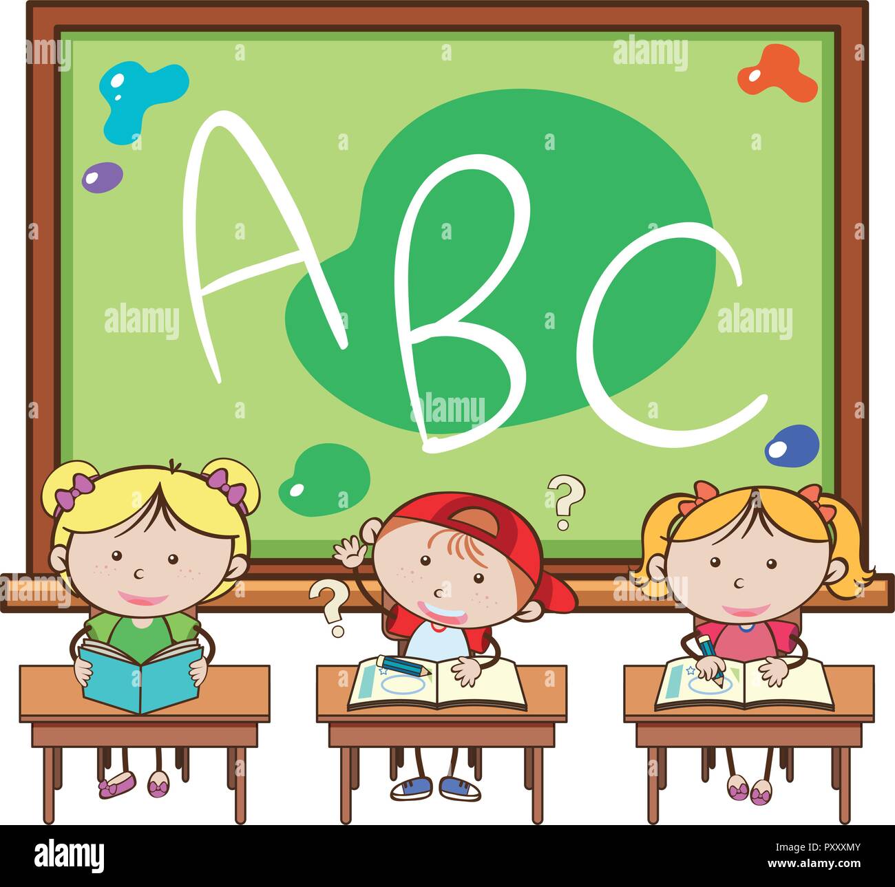 Students in Classroom and chalkboard illustration Stock Vector Image ...