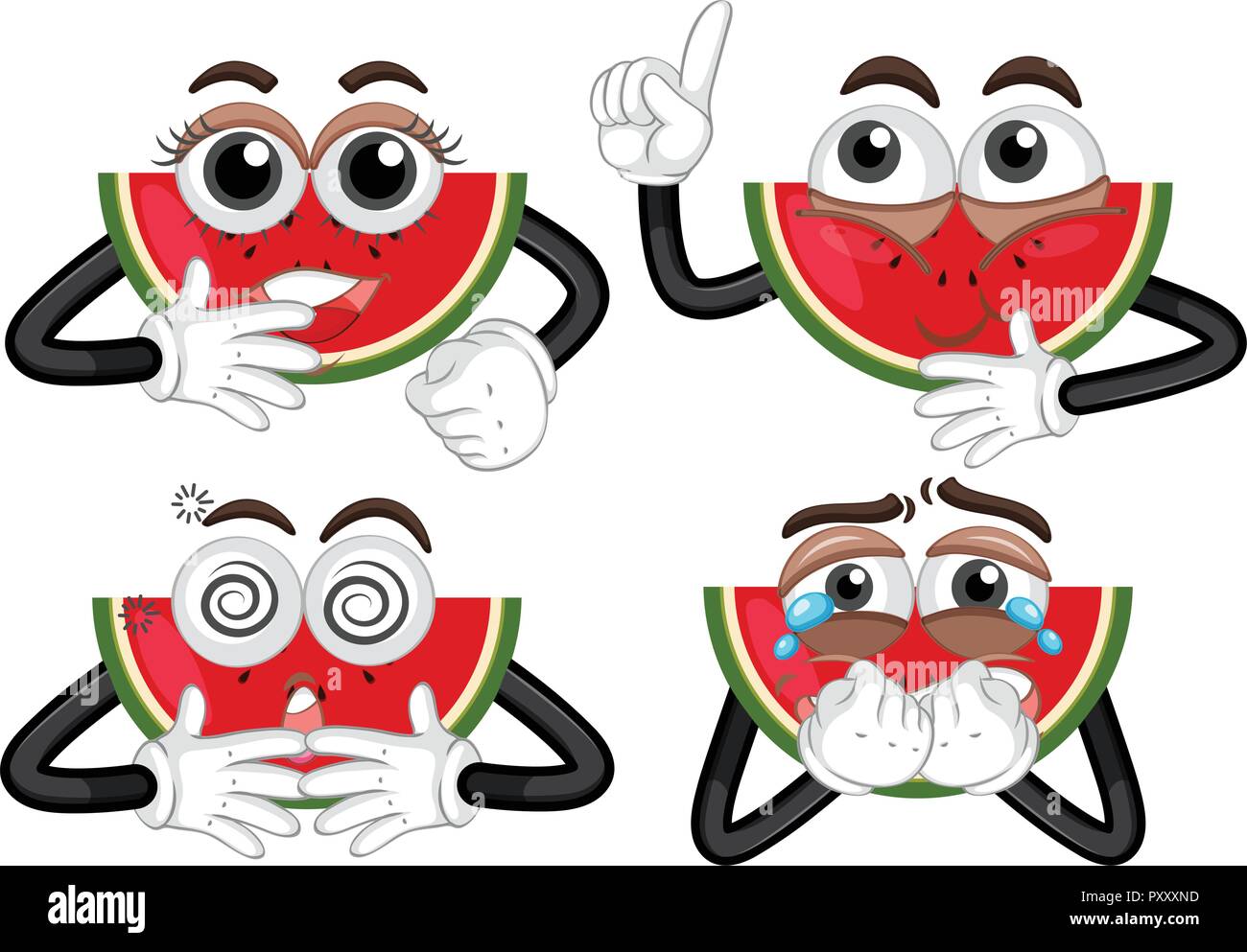Watermelon with four different faces illustration Stock Vector Image ...