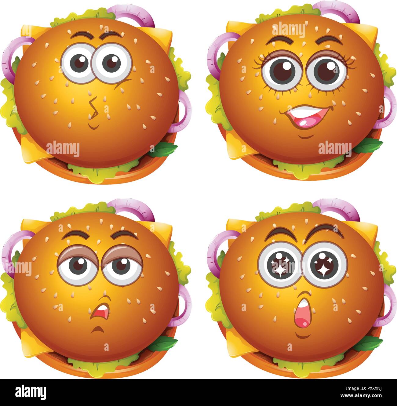 A Set of Delecious Burger with Facial Expression illustration Stock ...