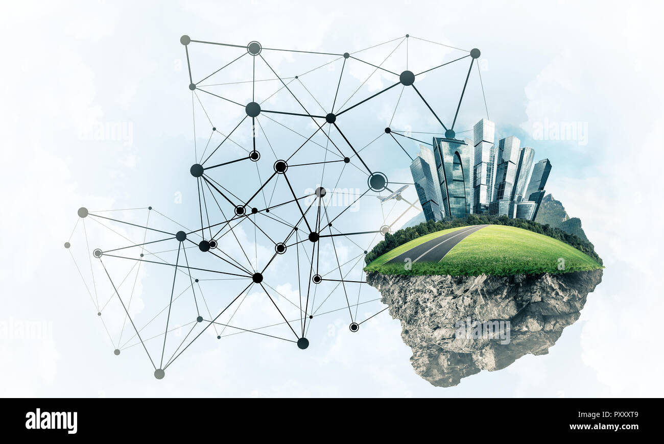 Concept of modern networking technologies and eco green construc Stock ...