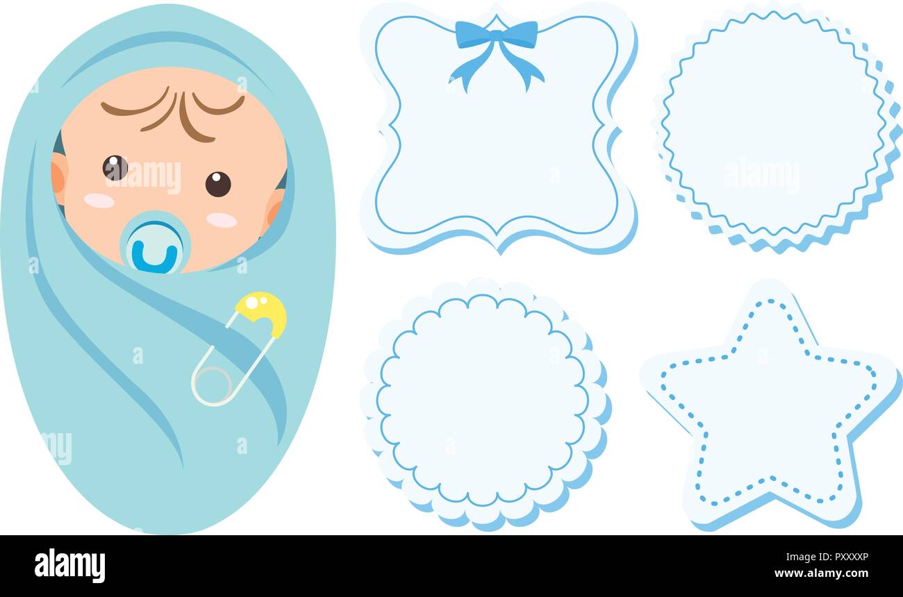 Baby boy and label design in blue color illustration Stock Vector Image ...