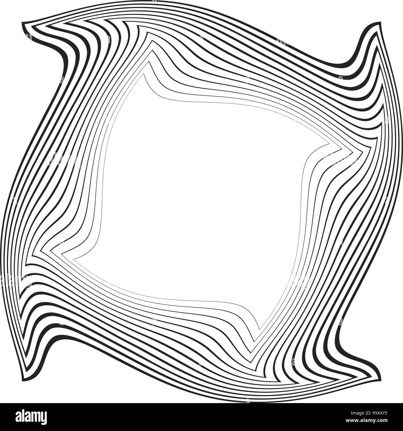 halftone square twirled frame. black closed curved lines in a row that ...