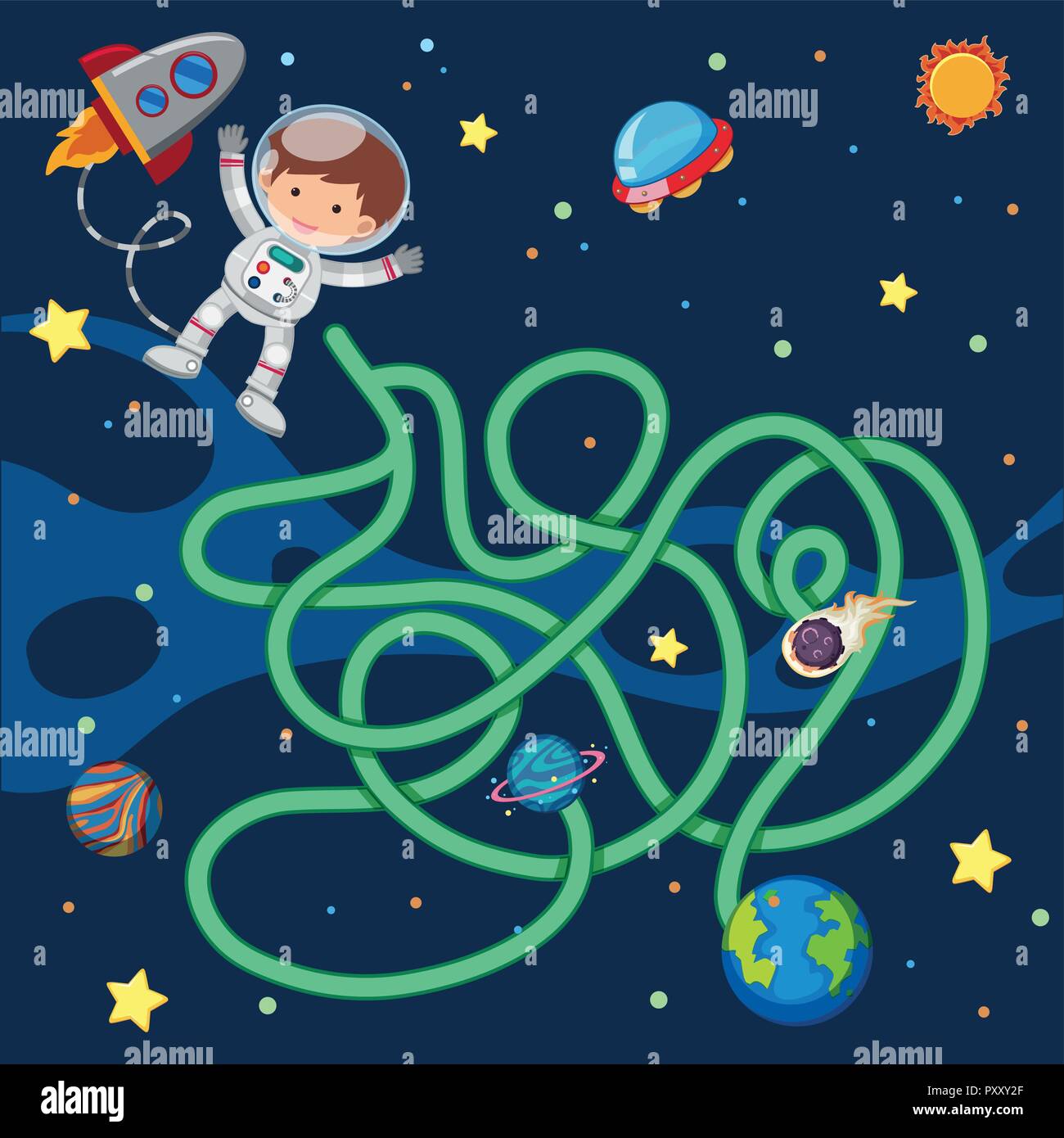 Puzzle game template with astronaut flying in space illustration Stock ...