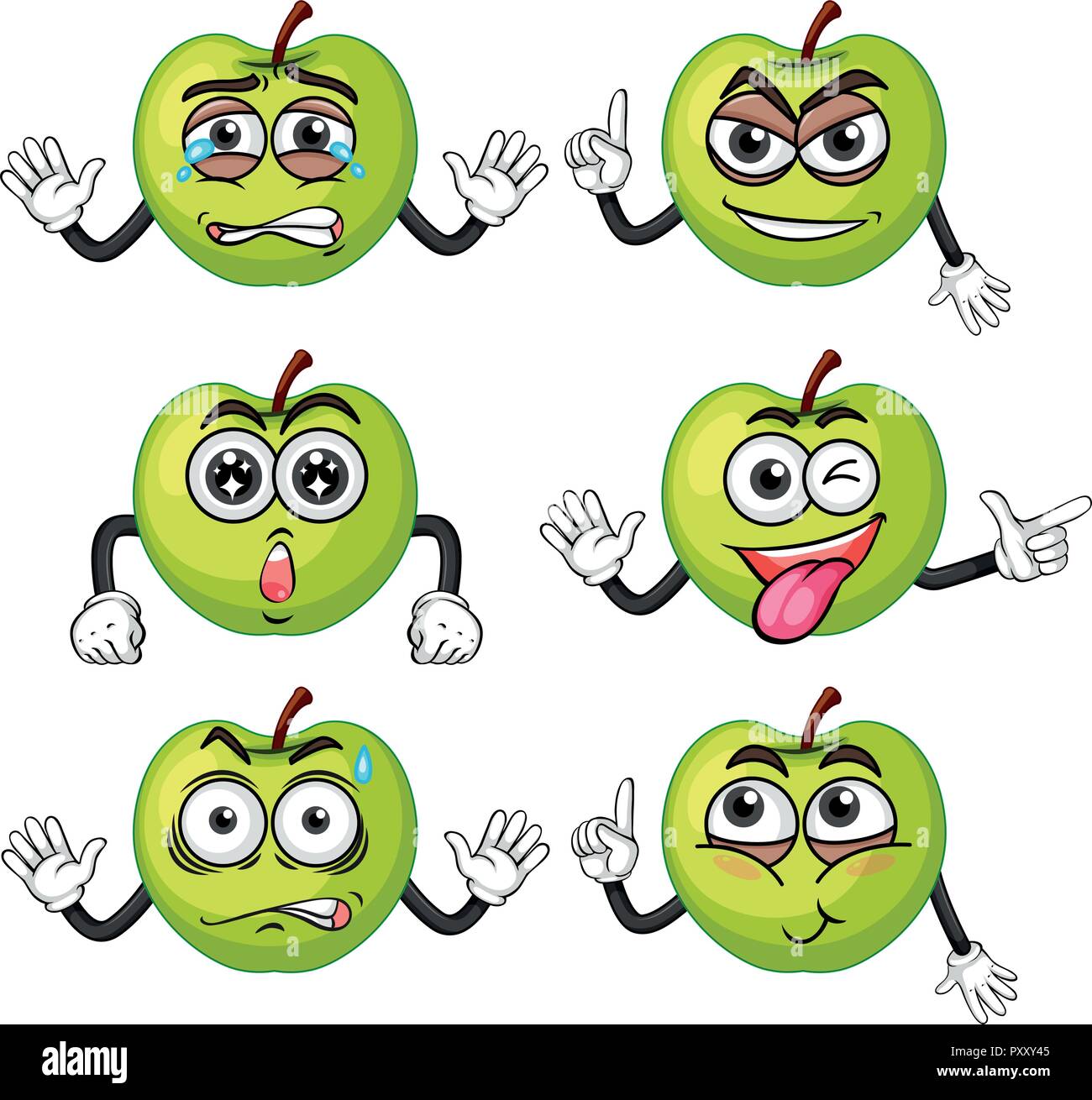 Green Apple Faces Expression on White Background illustration Stock ...