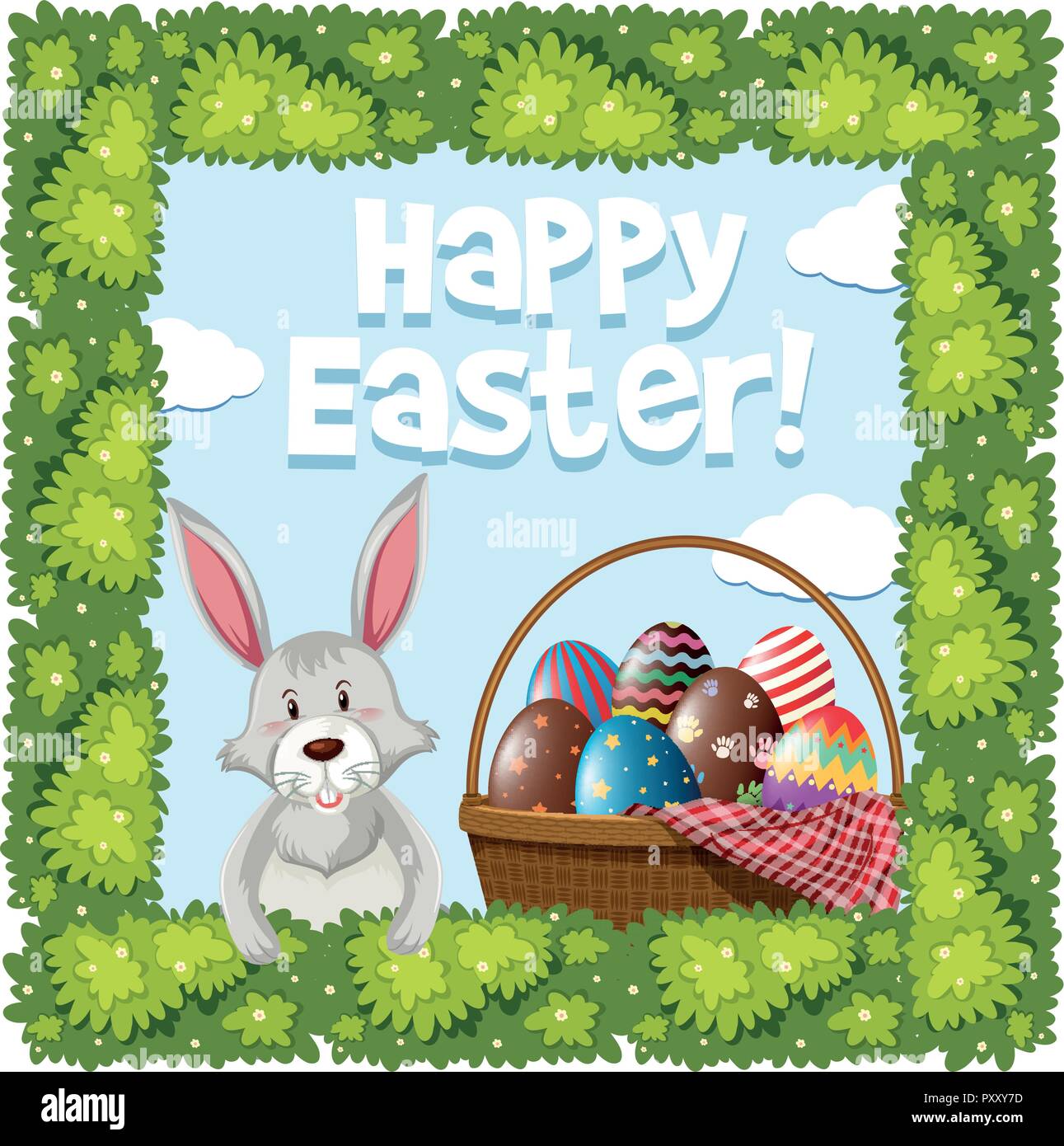 Easter poster design with rabbit and eggs in basket illustration Stock ...