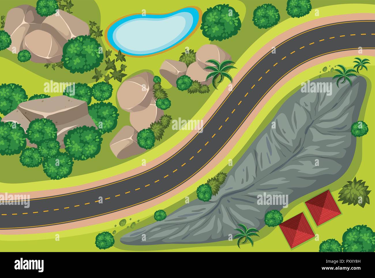 Aerial view of road along the park illustration Stock Vector Image ...