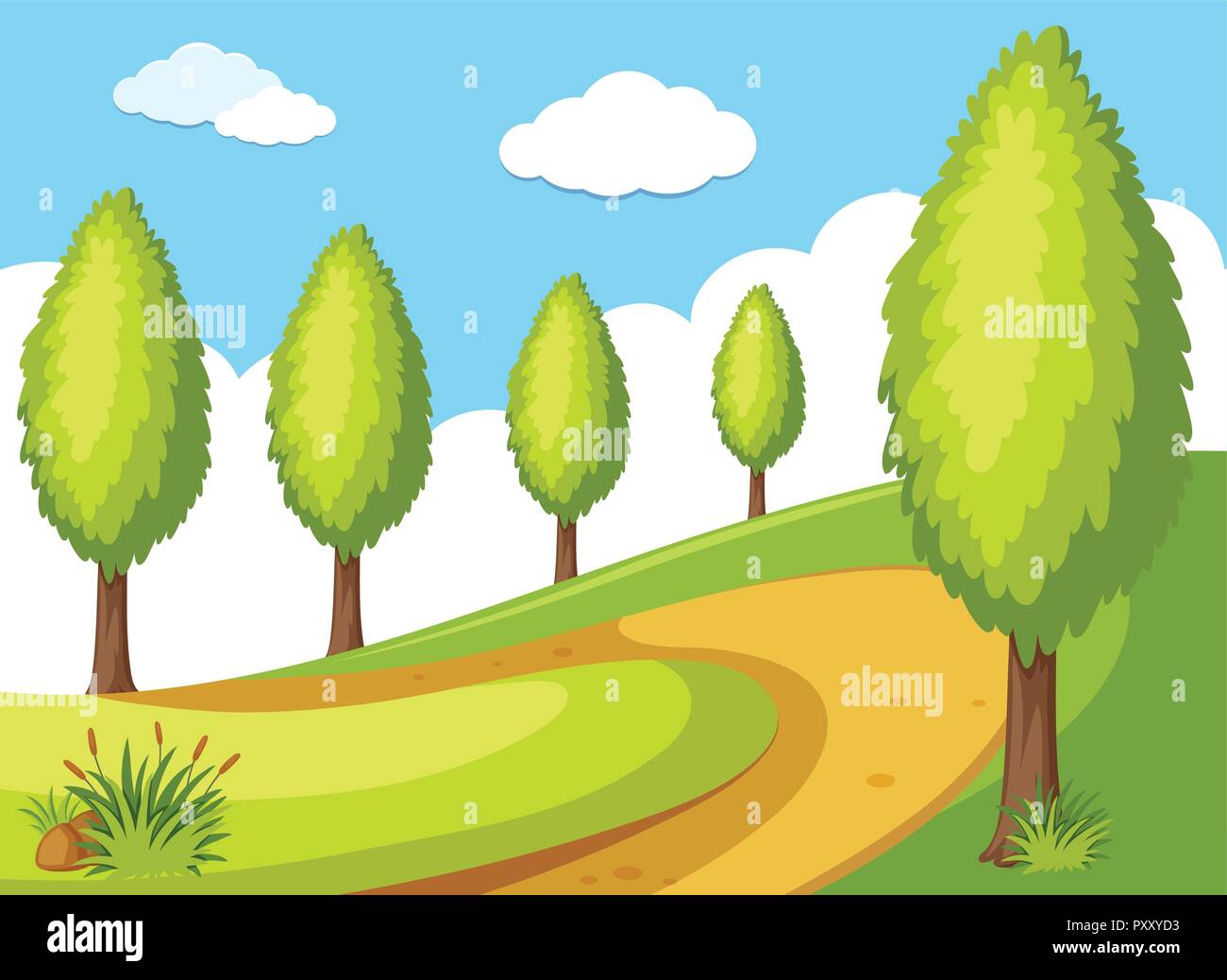 Nature scene with trees and road illustration Stock Vector Image & Art ...