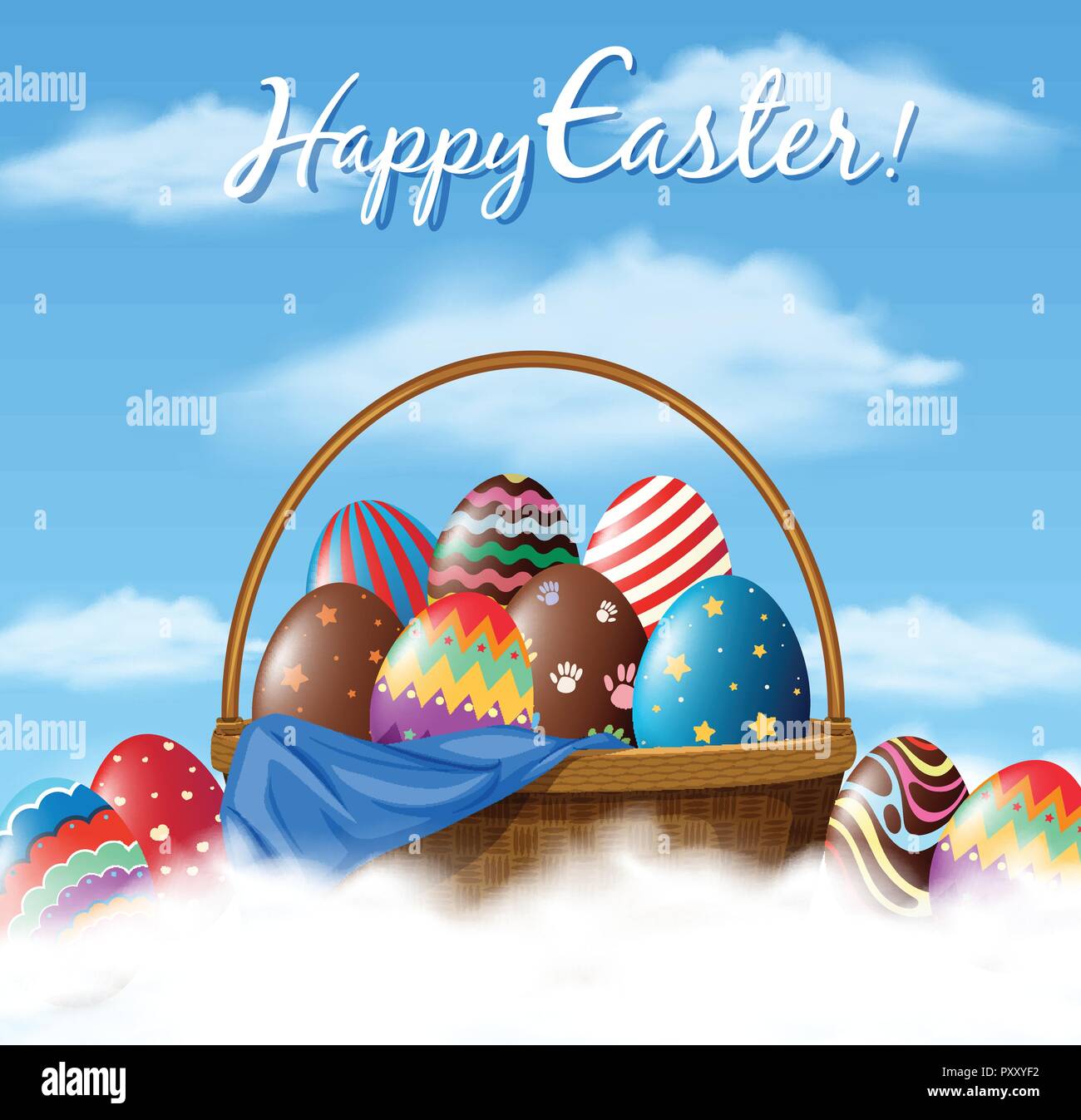 Easter poster design with many eggs in basket illustration Stock Vector ...