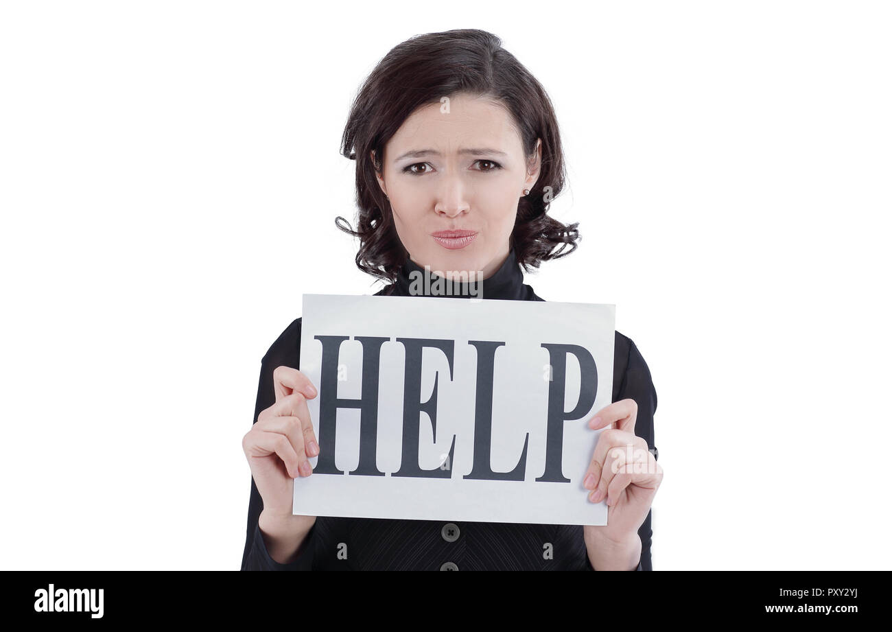 upset young business woman asking for help Stock Photo - Alamy