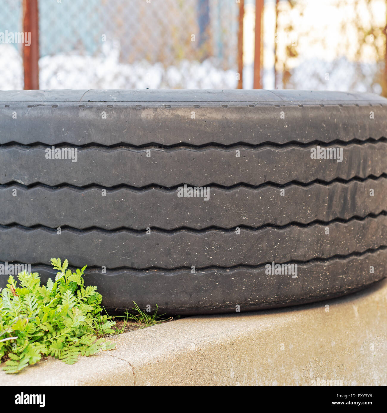 Worn out tire of heavy vehicle lying on the ground Stock Photo - Alamy