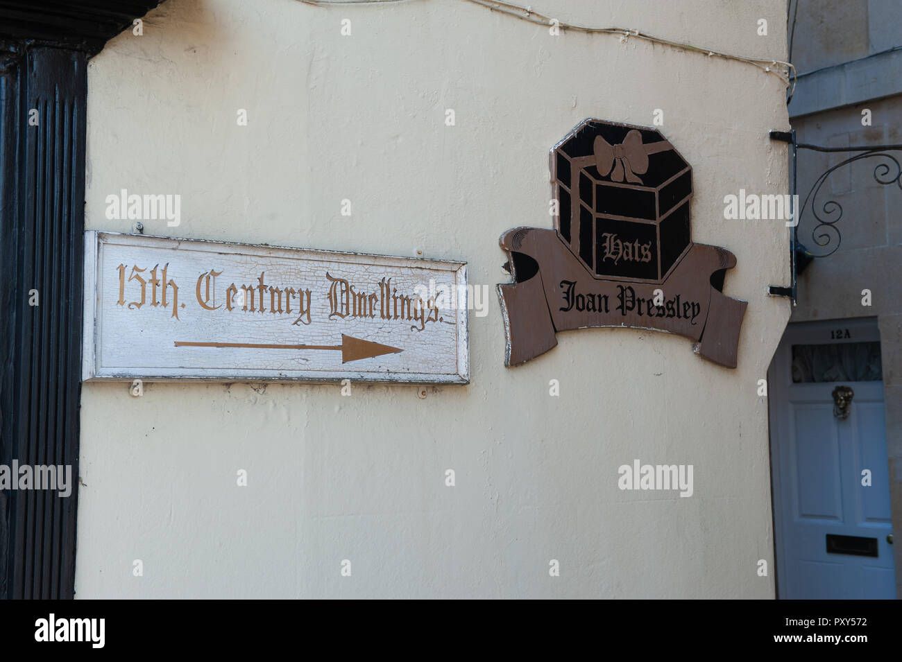 Sign for 15th Century buildings in St John's Alley, Devizes, Wiltshire ...