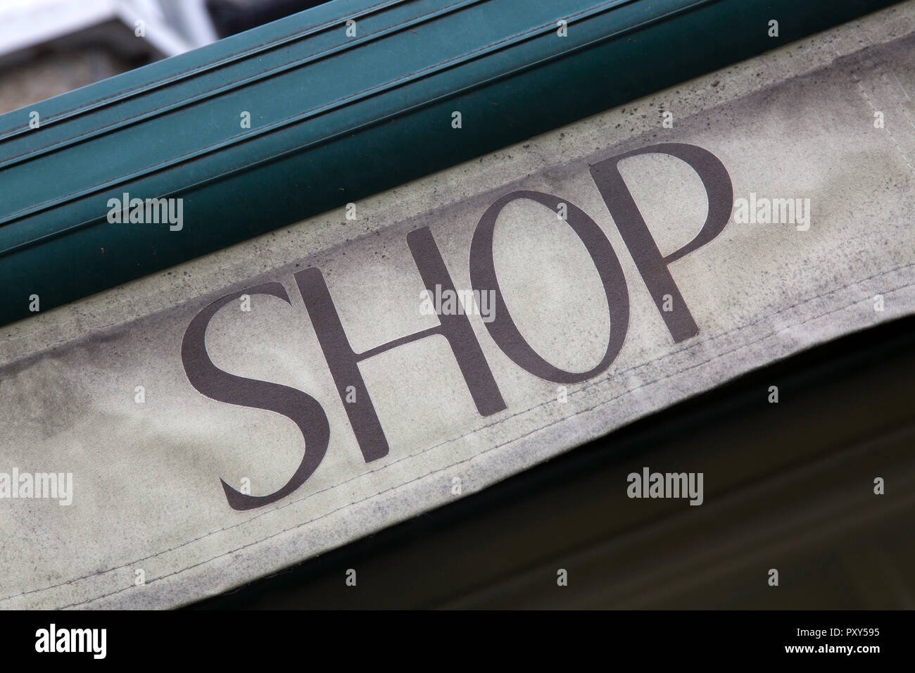 Shop Sign on Diagonal Slant Stock Photo - Alamy