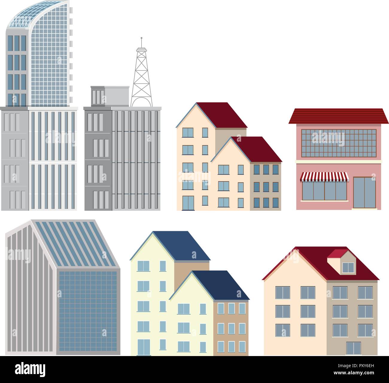 Many designs of buildings on white background illustration Stock Vector ...