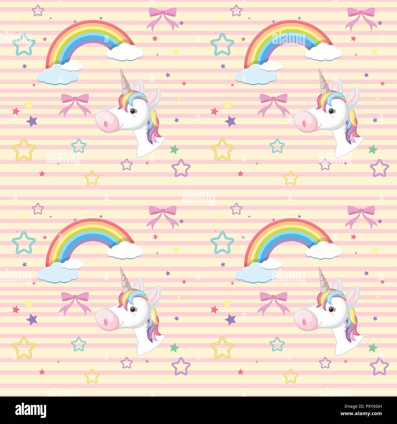 Seamless background template with unicorn and rainbow illustration ...