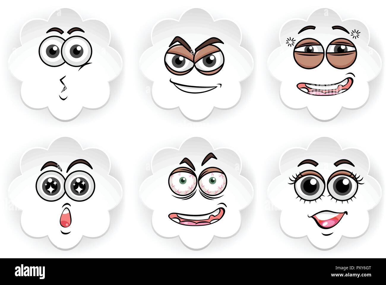 Six faces on round badges illustration Stock Vector Image & Art - Alamy