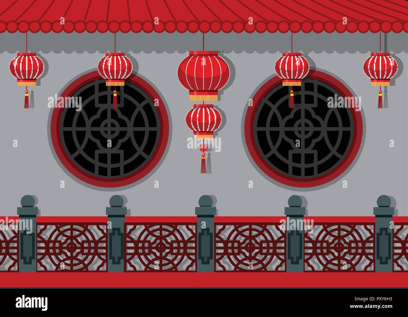 Chinese theme background with lanterns on the wall illustration Stock ...
