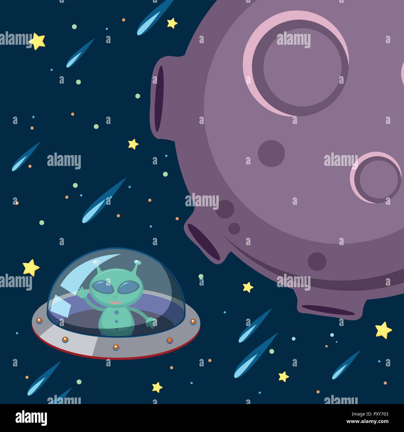 Alien flying UFO in space illustration Stock Vector Image & Art - Alamy