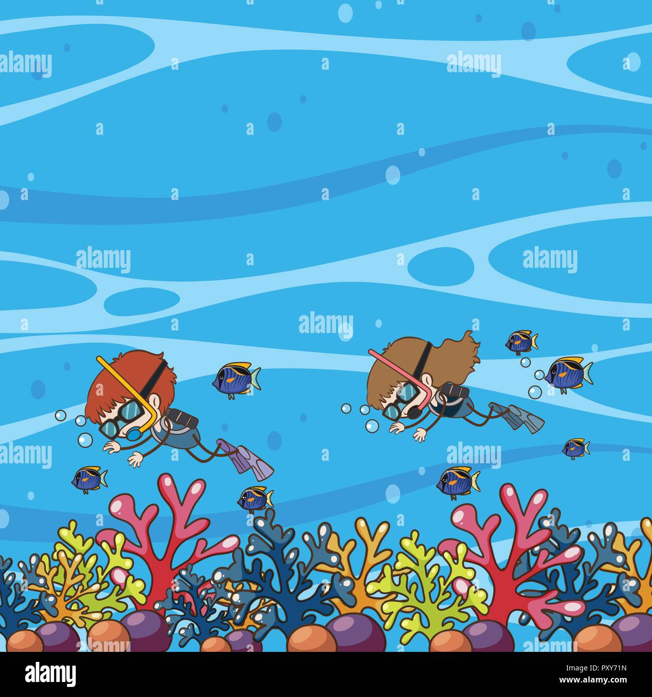 Doodle Kids Underwater Scuba Dive illustration Stock Vector Image & Art ...
