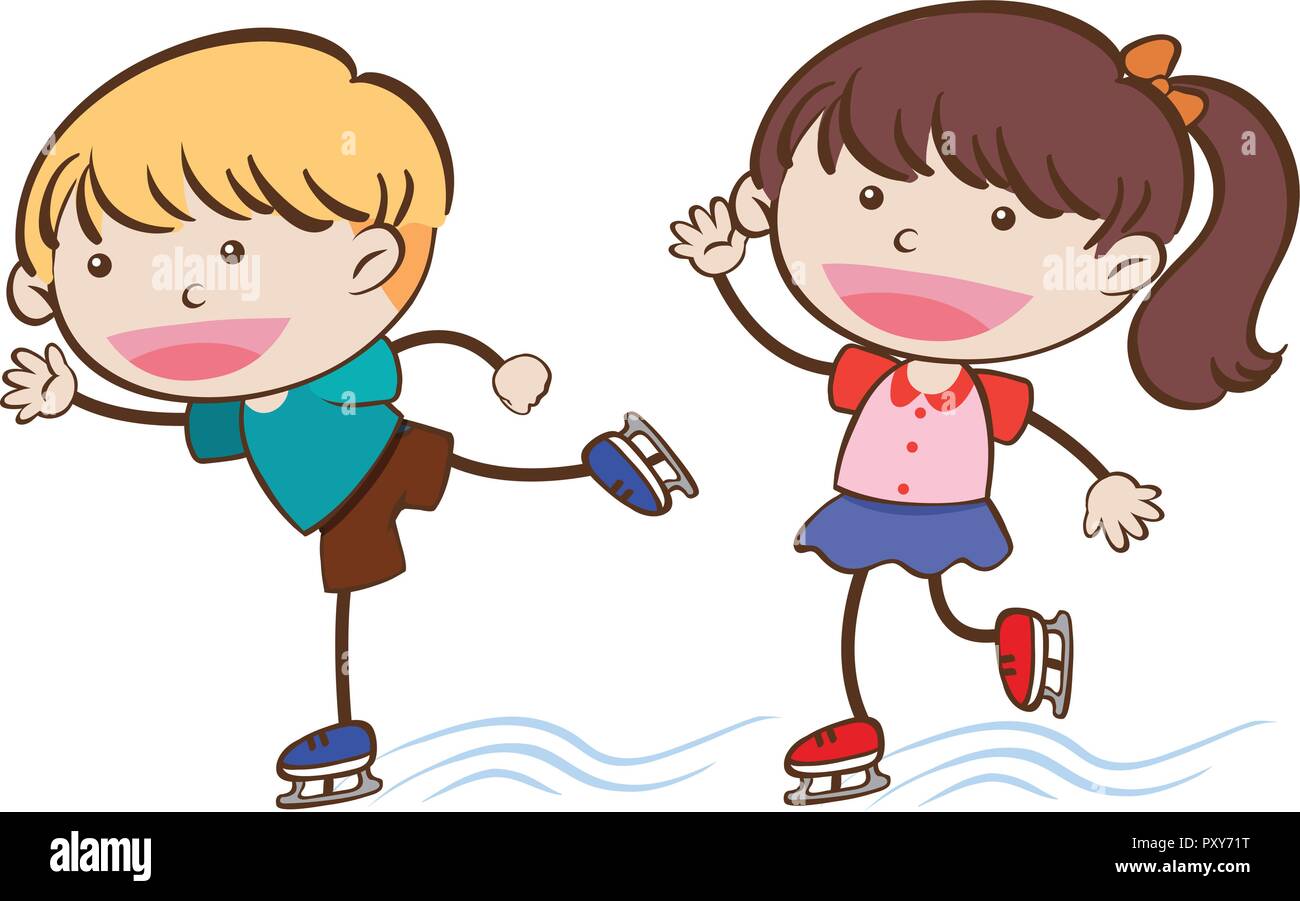 Doodle Kids Ice Skating on White Background illustration Stock Vector ...