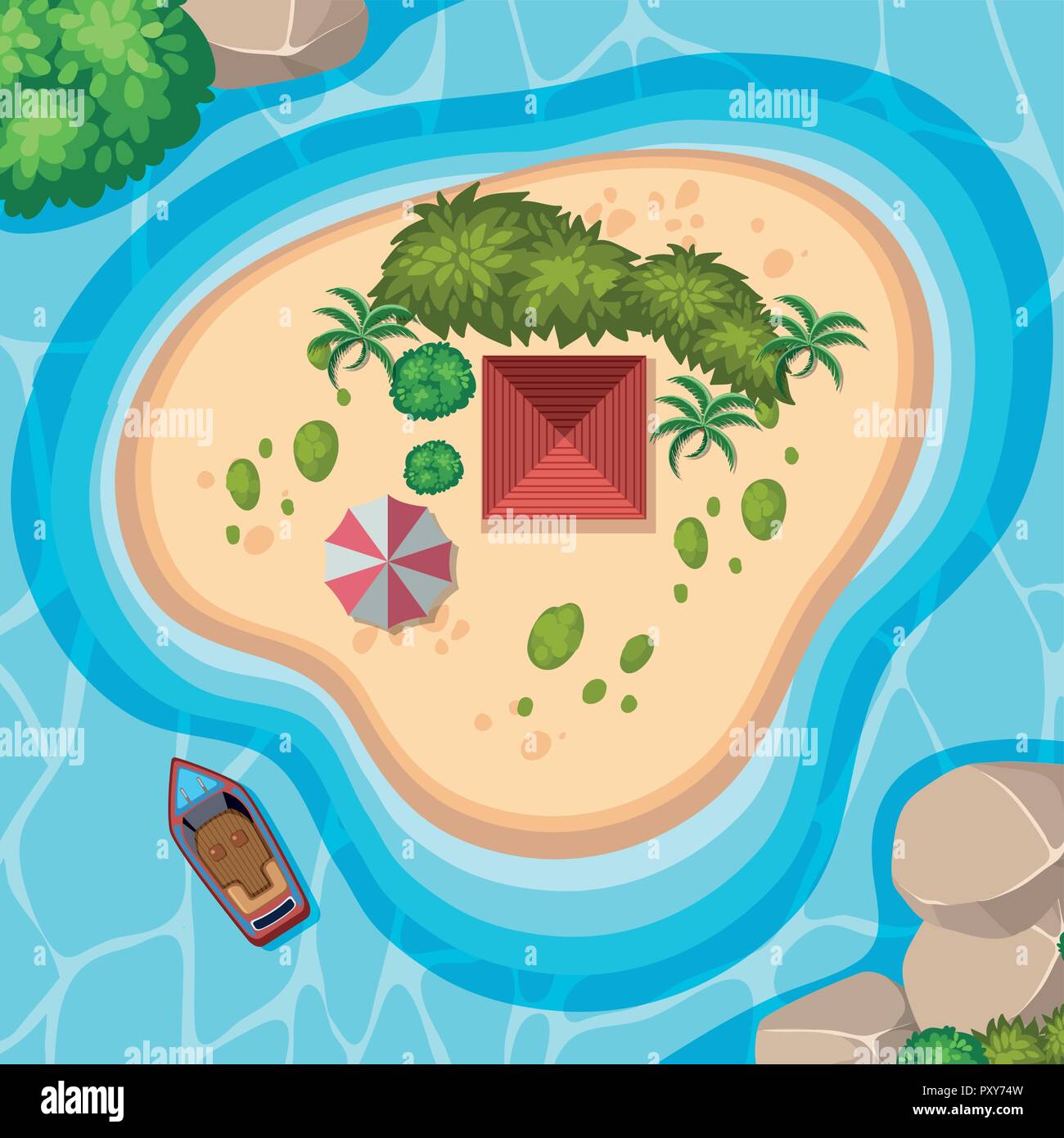 Aerial view of hut on the island illustration Stock Vector Image & Art ...