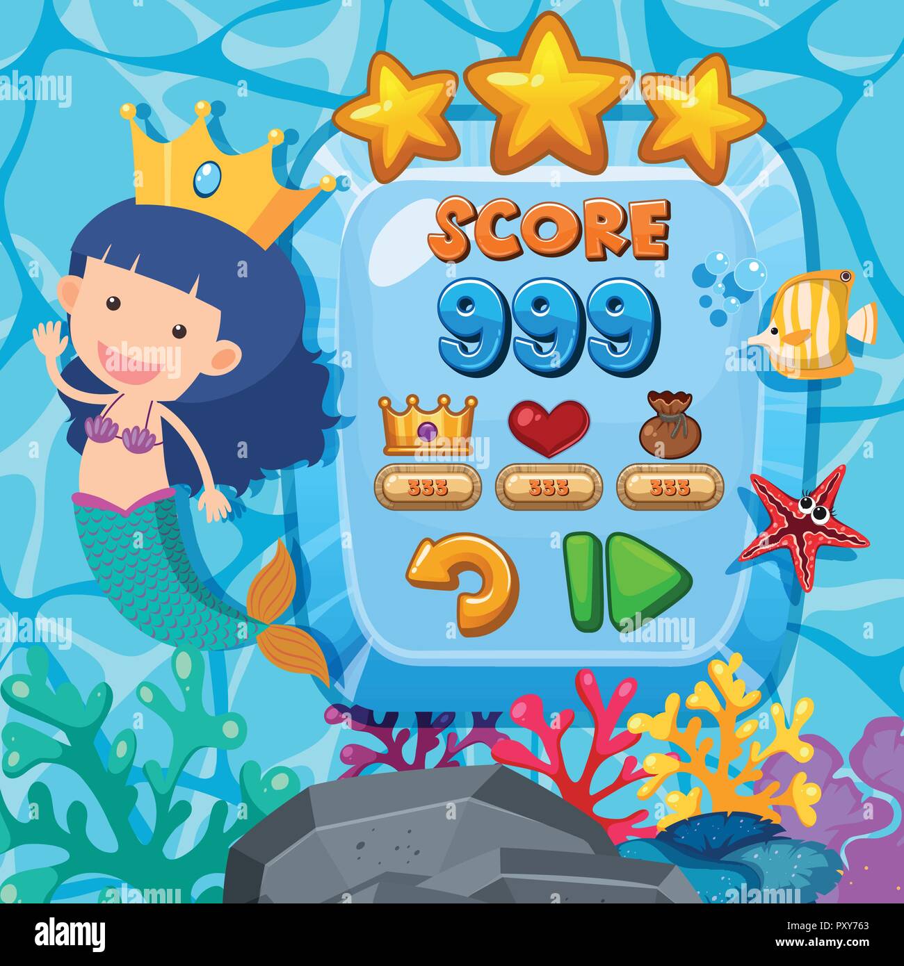 Game background template with mermaid underwater illustration Stock ...