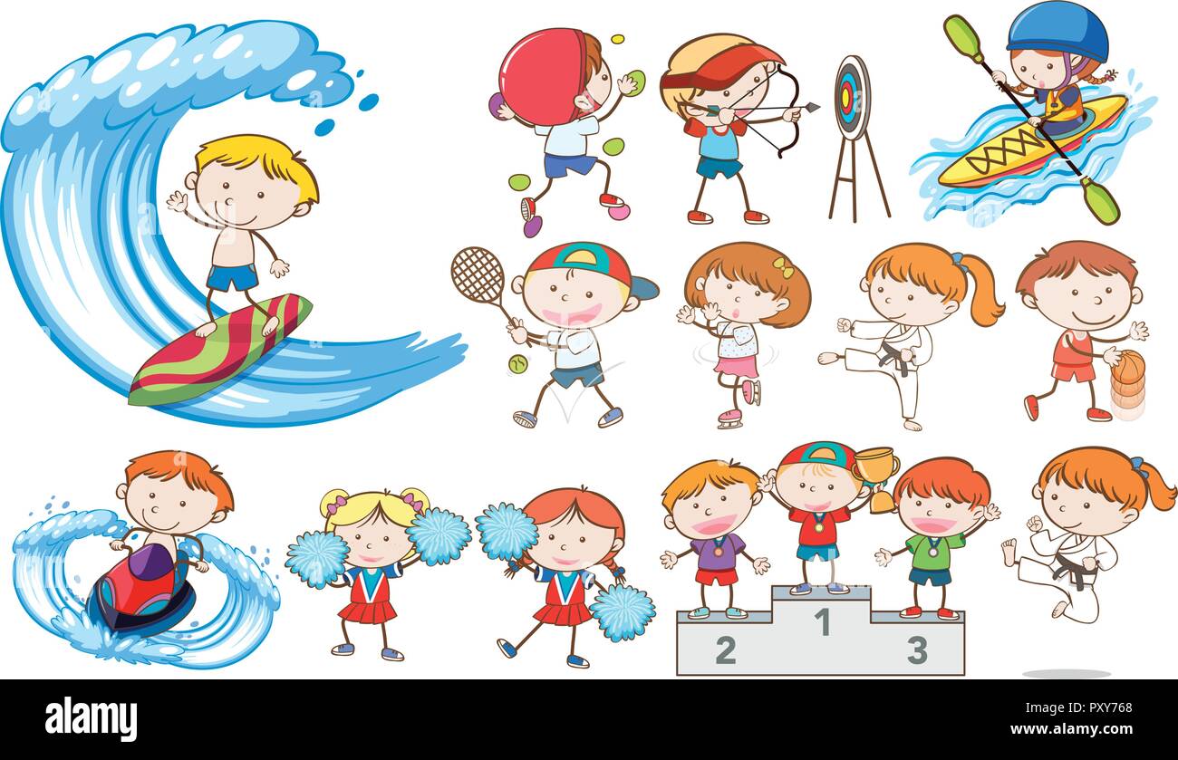 Doodle Kids Sport Activities Competition illustration Stock Vector ...