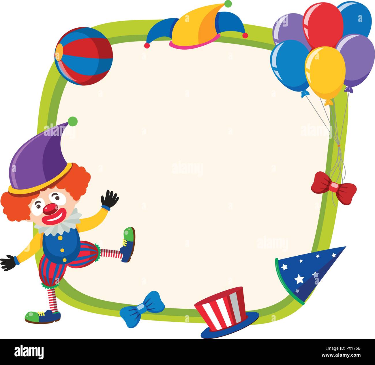 Border template with funny clown and balloons illustration Stock Vector ...