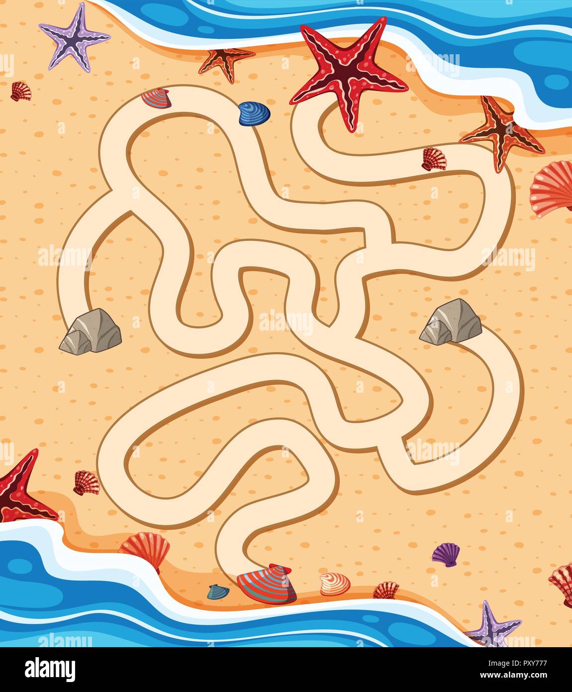 Puzzle game template with starfish on beach illustration Stock Vector ...