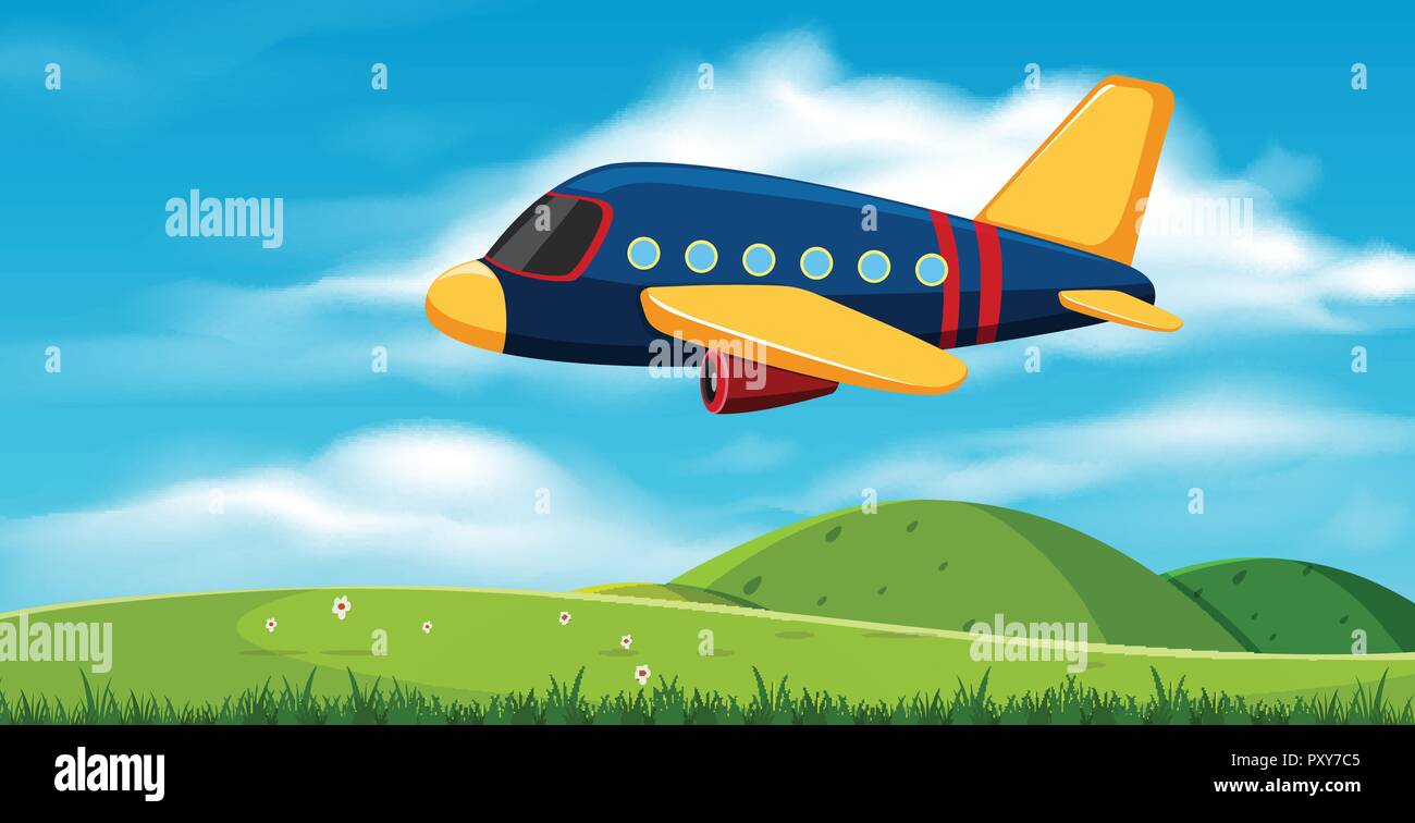 Airplane Flying over Hills illustration Stock Vector Image & Art - Alamy