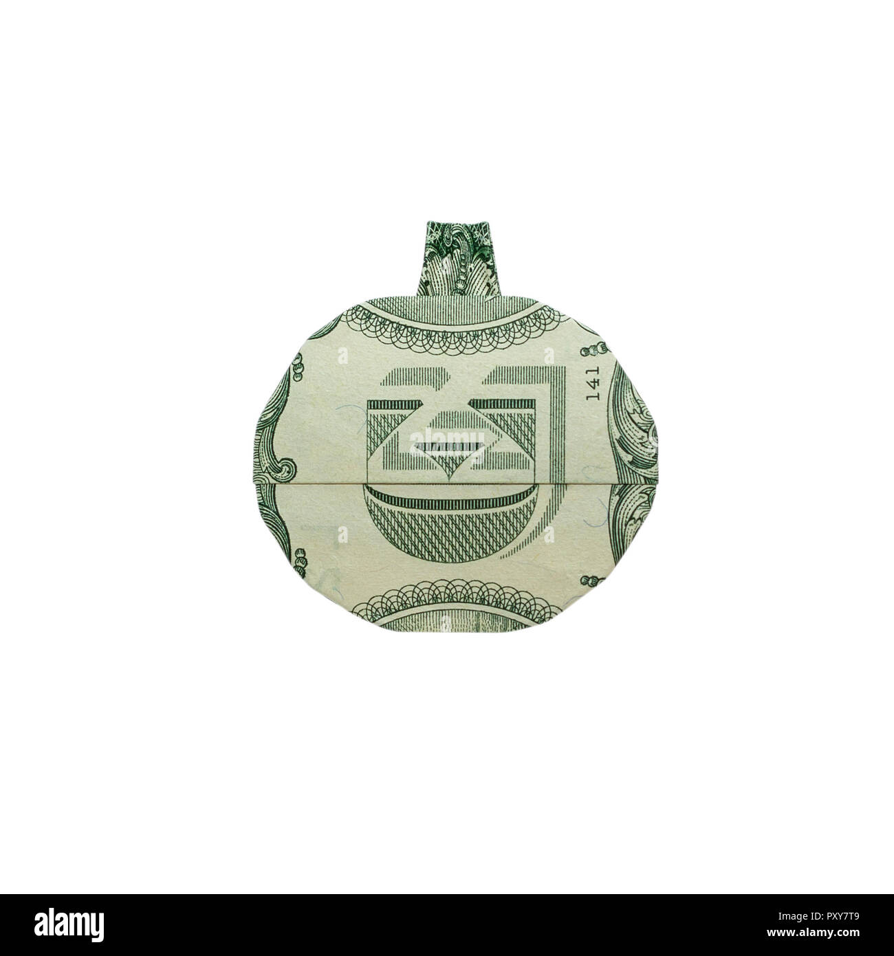 Money Origami PUMPKIN Folded with Real One Dollar Bill Isolated on ...