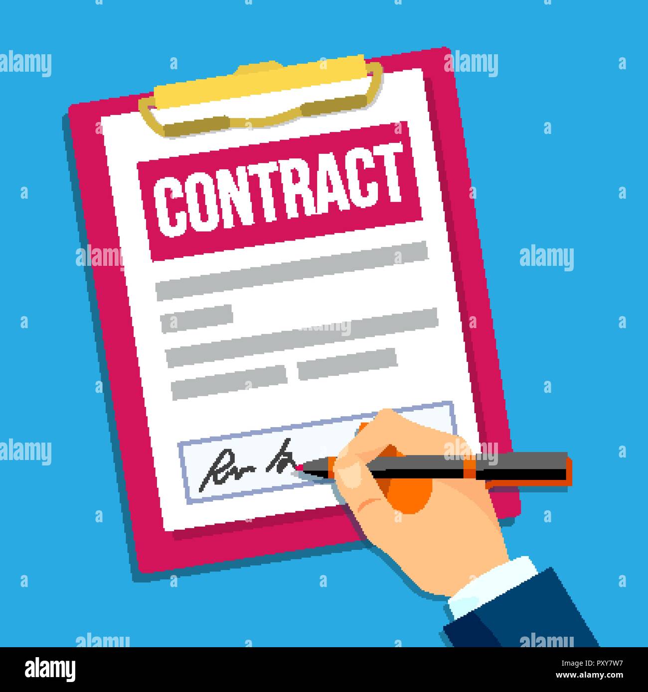 Hands Of Man Signing A Contract Top View Vector. Isolated Illustration ...