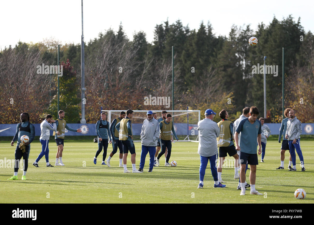 Chelsea players during the training session at Cobham Training Ground ...
