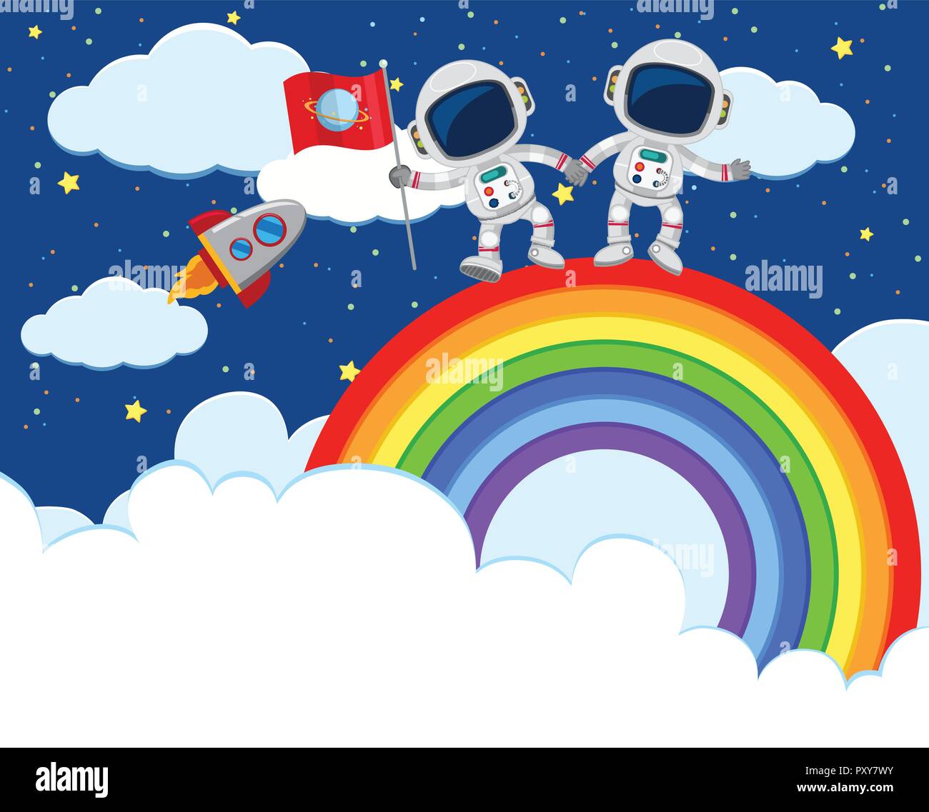 Astronaut Exploring over the Rainbow illustration Stock Vector Image ...