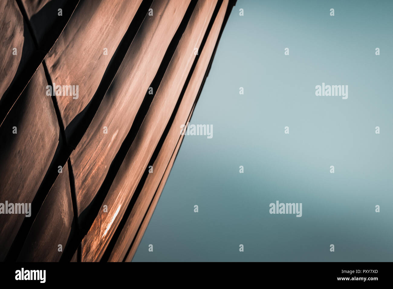 Details of rusty steel structural sheets, used for external roofing ...