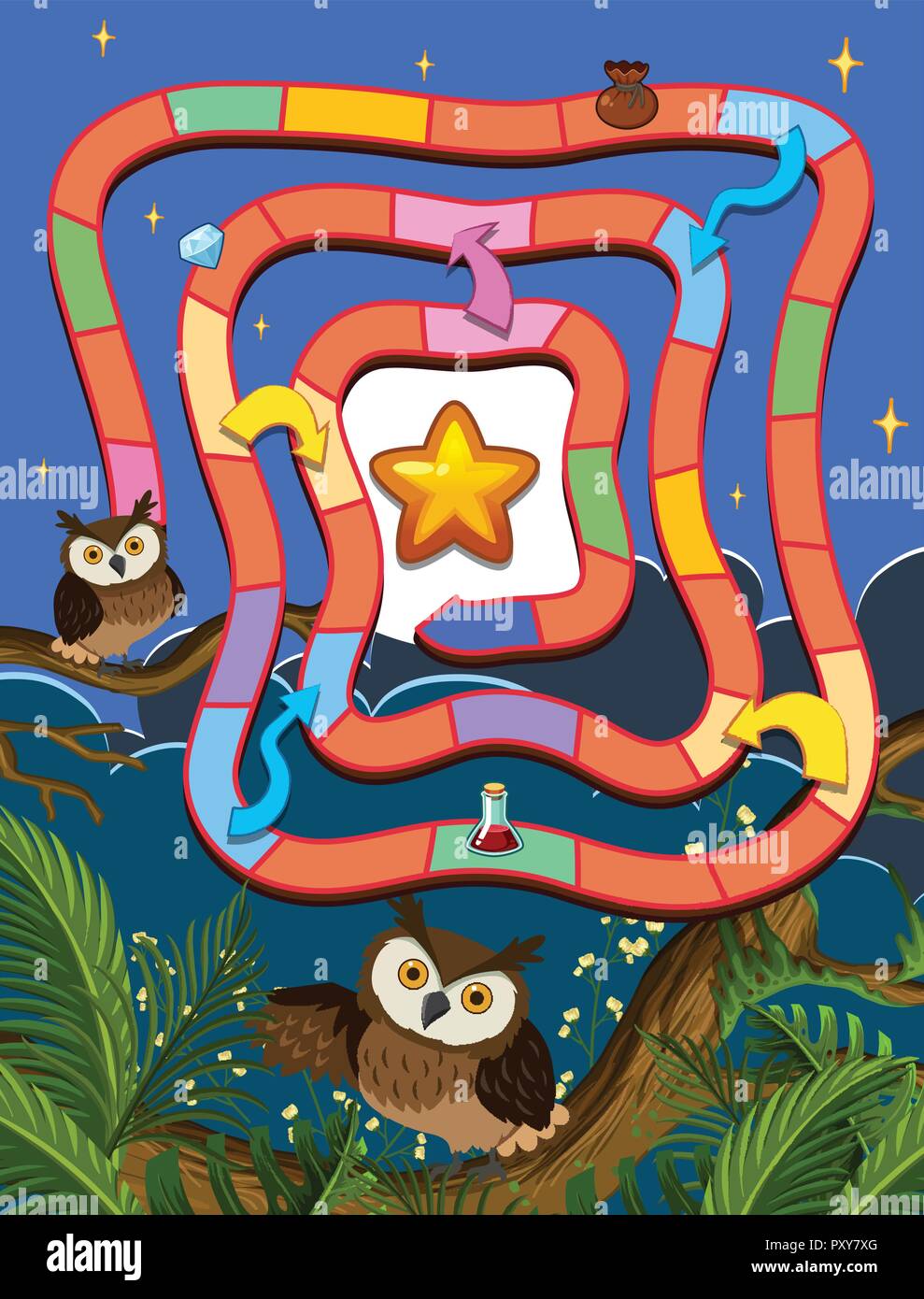 Puzzle game template with owls at night illustration Stock Vector Image ...