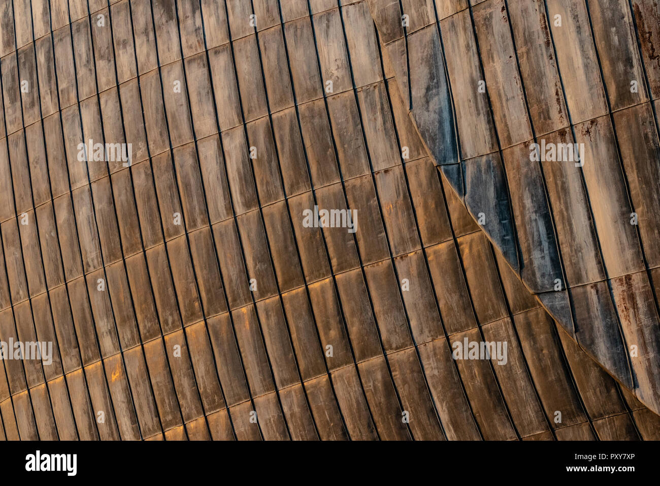 Details of rusty steel structural sheets, used for external roofing ...