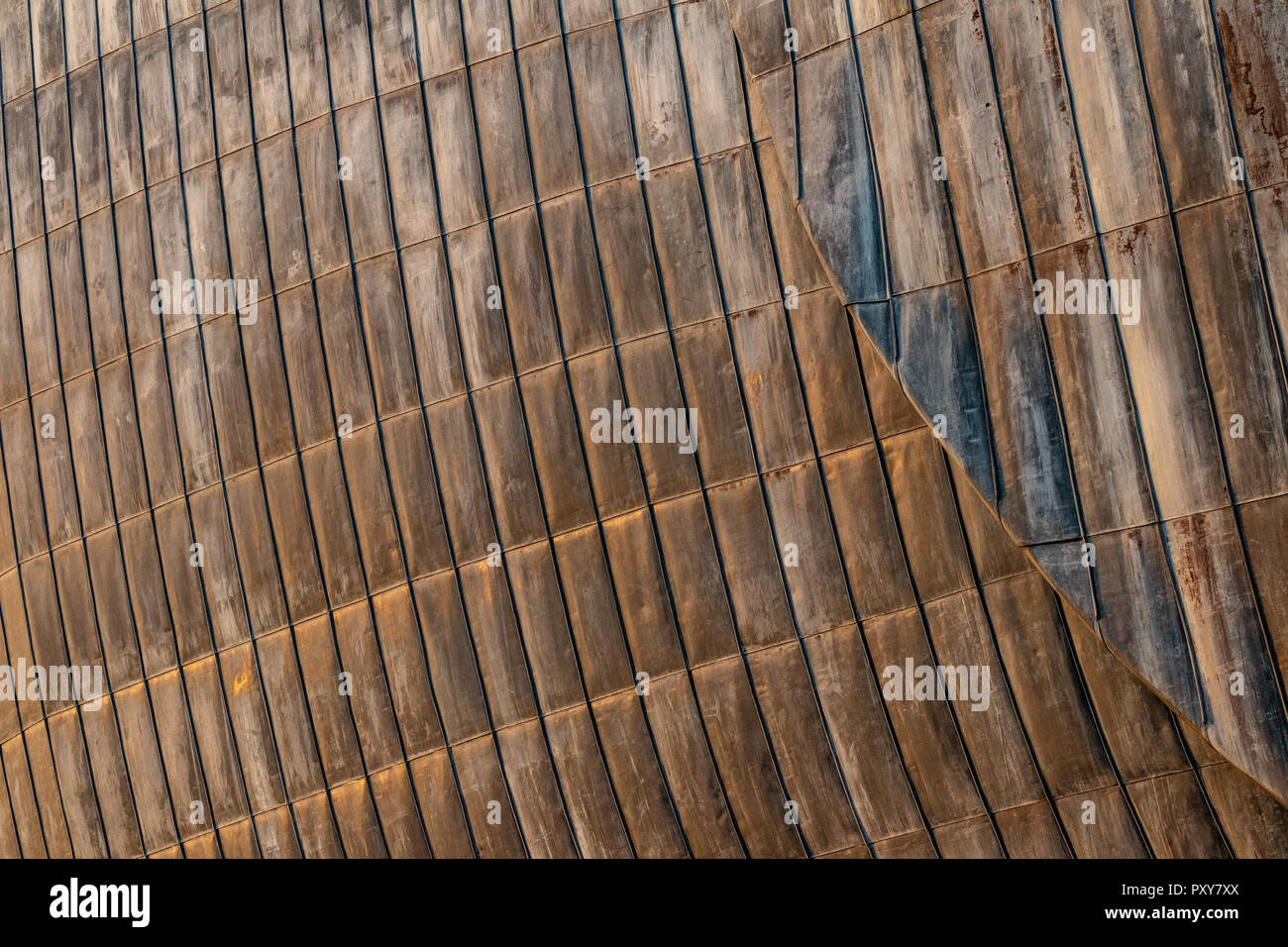 Details of rusty steel structural sheets, used for external roofing ...