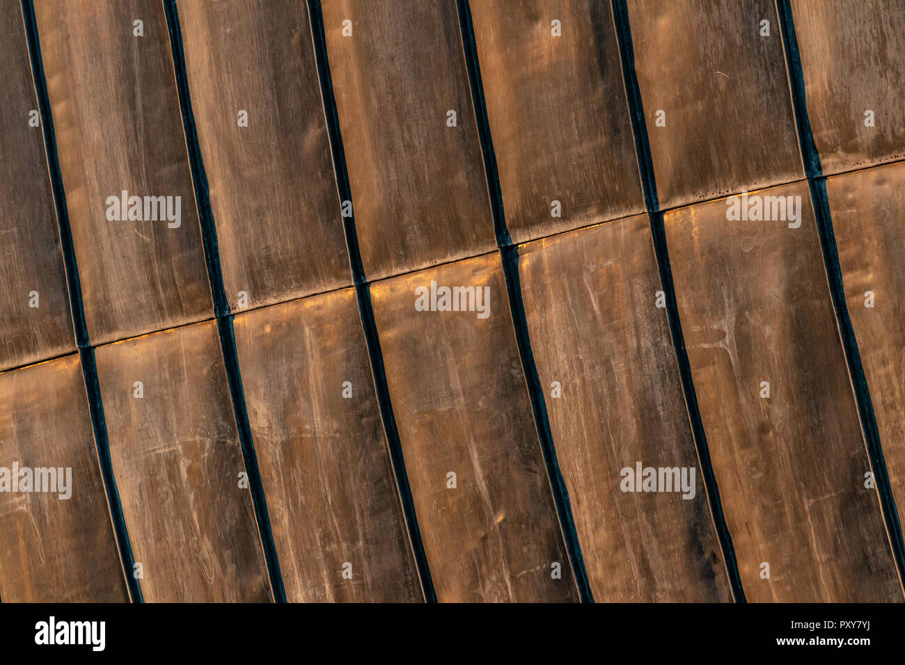 Details of rusty steel structural sheets, used for external roofing ...