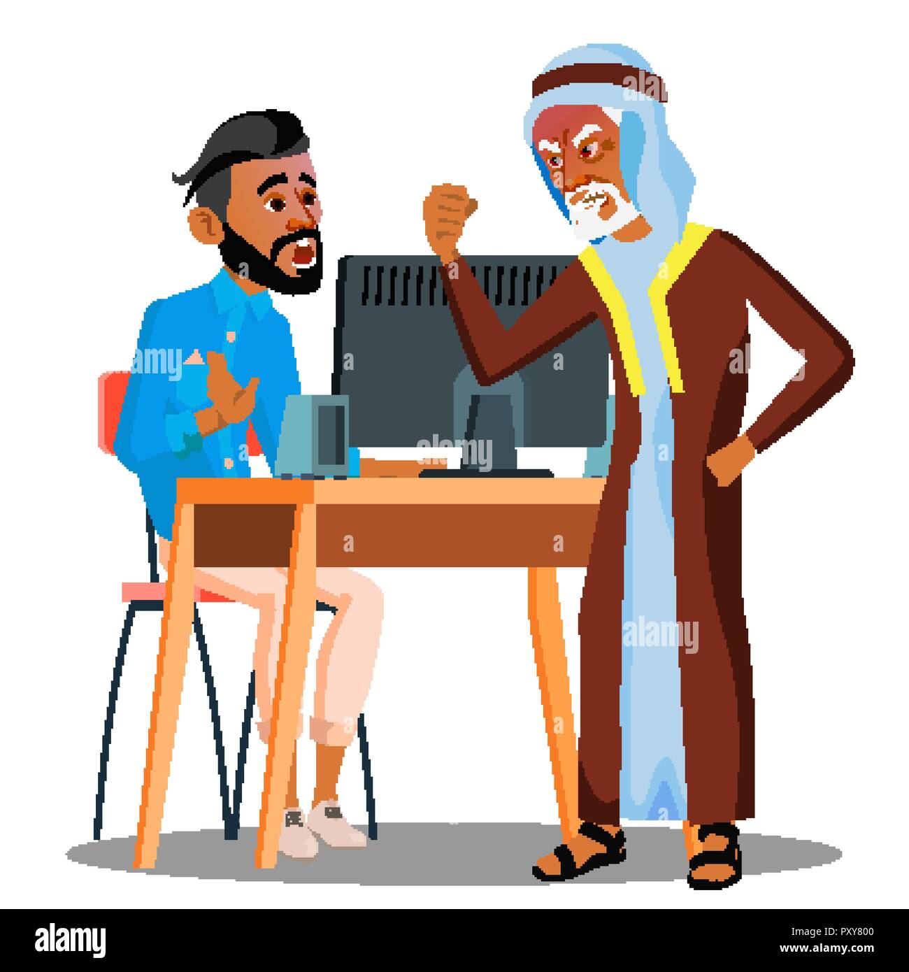 Arab Boss Screaming At Scared Empolyee Vector. Isolated Illustration ...