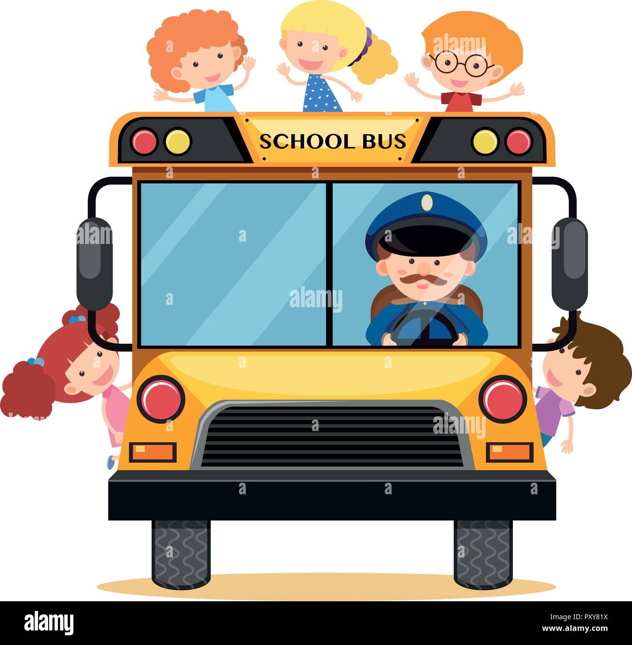 Many children riding school bus illustration Stock Vector Image & Art ...