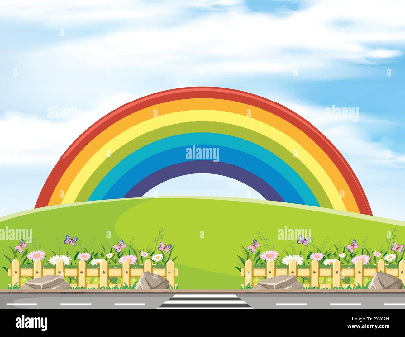 Background scene with rainbow in the park illustration Stock Vector ...